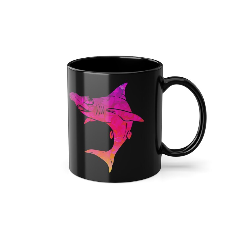 Synthwave Hammerhead Shark Black Coffee Mug Neon Ocean Predator Design ...