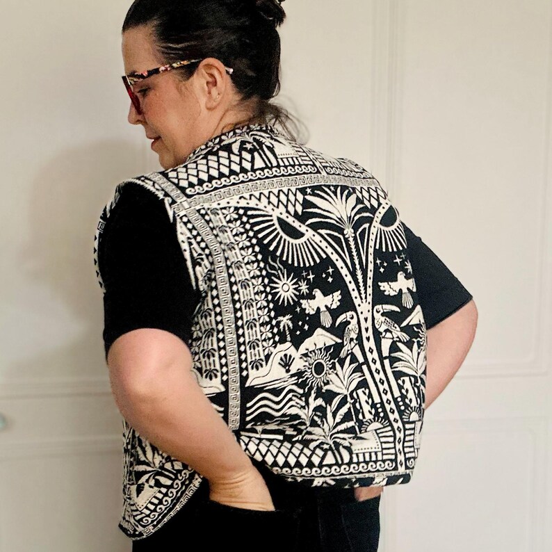 Quilted Denim and Black & White Boho Celestial Style Waistcoat Vest for ...