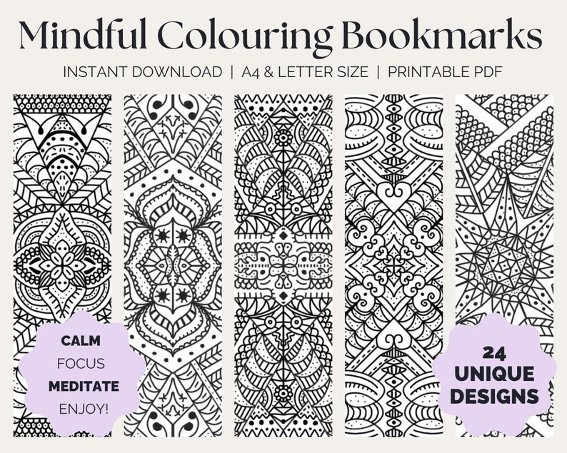 Mindful Colouring Bookmarks | Digital Download | Printable | Calming ...