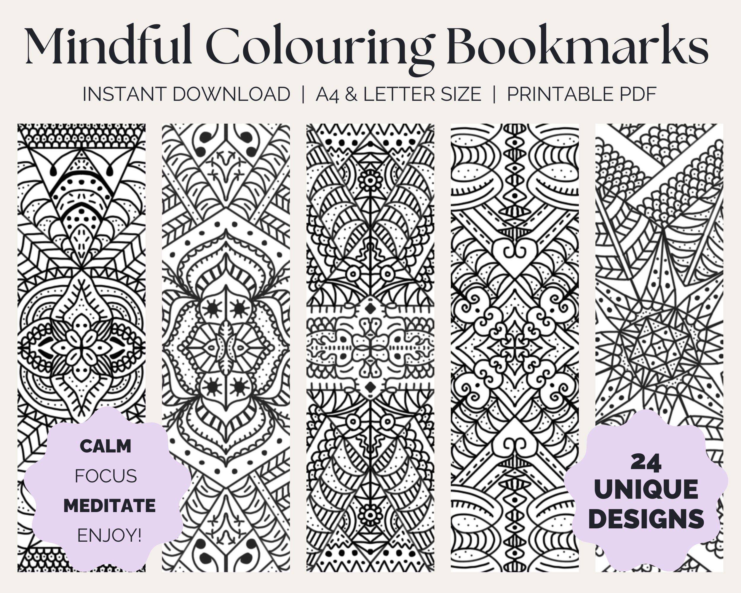Mindful Colouring Bookmarks | Digital Download | Printable | Calming ...