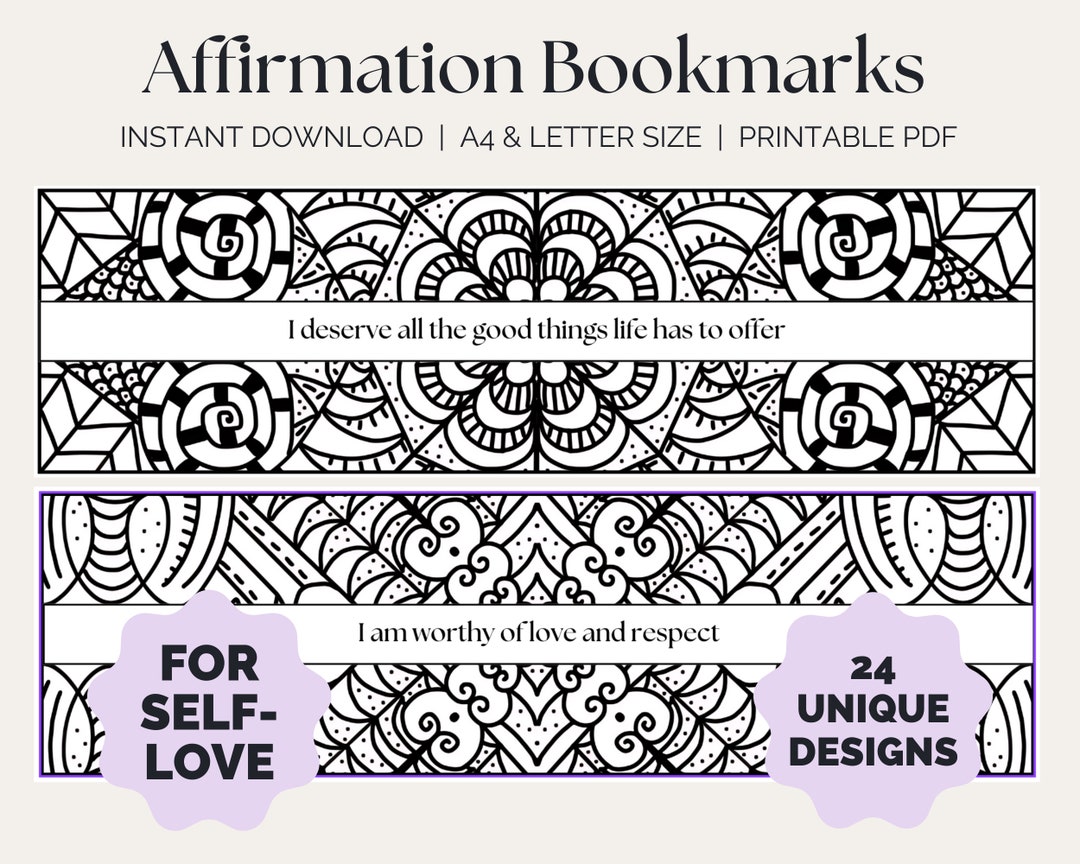 Self-love Positive Affirmation Mindfulness Bookmarks | Digital Download ...