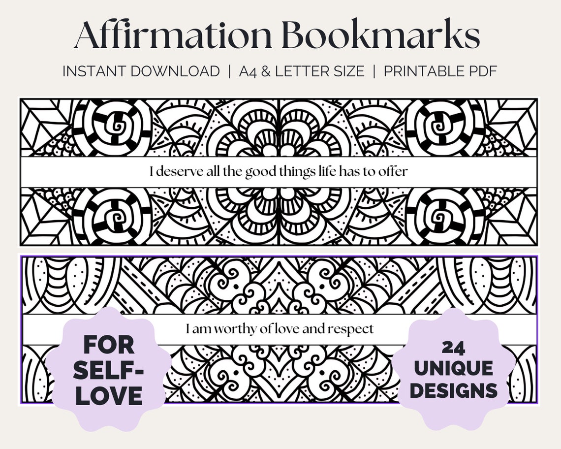 Self-love Positive Affirmation Mindfulness Bookmarks | Digital Download ...