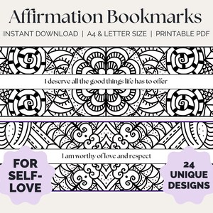 Self-love Positive Affirmation Mindfulness Bookmarks | Digital Download ...