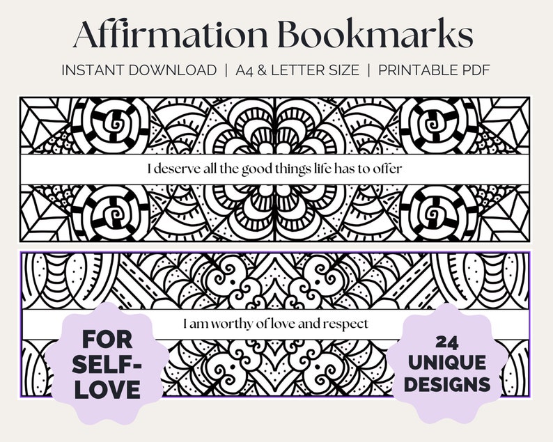 Self-love Positive Affirmation Mindfulness Bookmarks | Digital Download ...