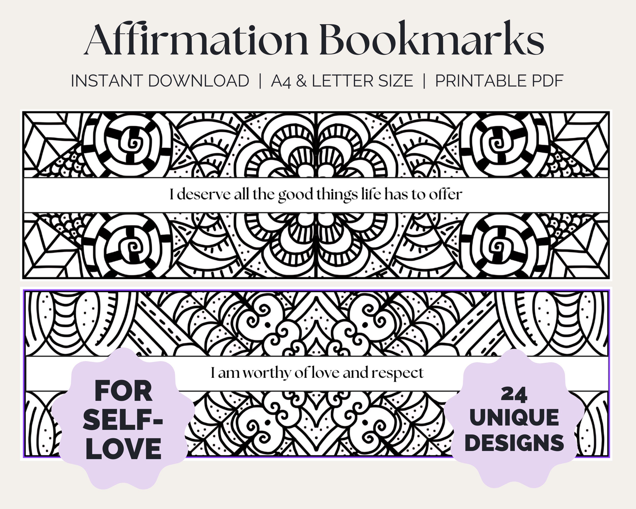 Self-love Positive Affirmation Mindfulness Bookmarks | Digital Download ...