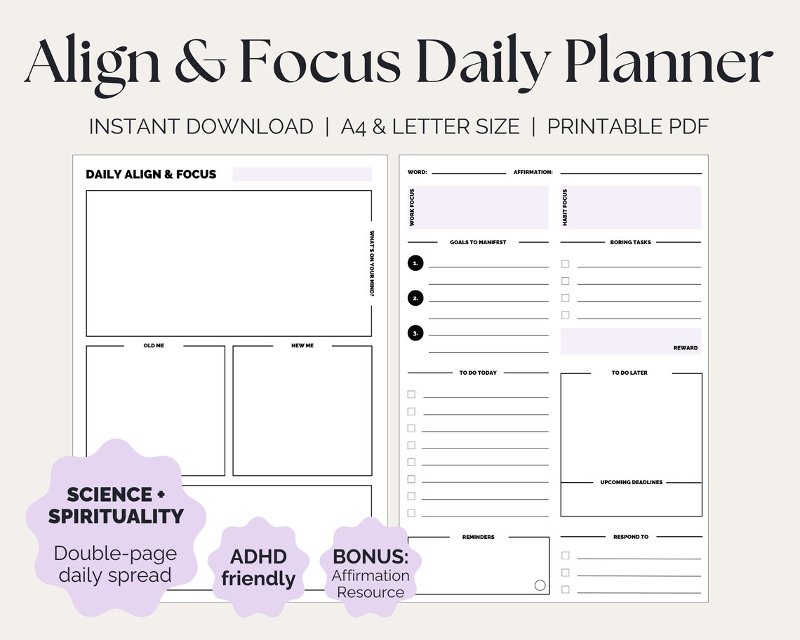 Focus & Align Daily Planner | Manifestation | Neuroscience | Gratitude ...