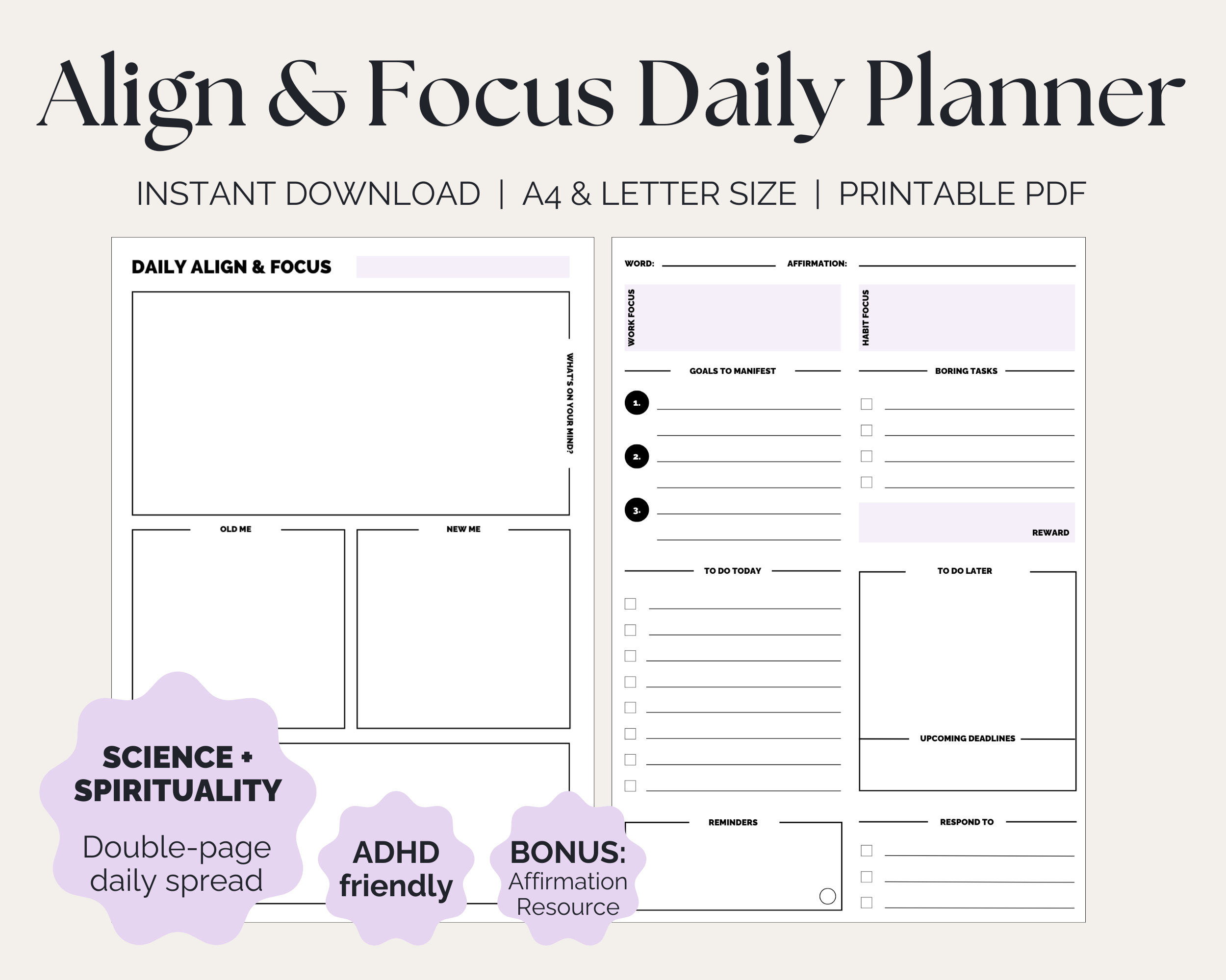 Focus & Align Daily Planner | Manifestation | Neuroscience | Gratitude ...
