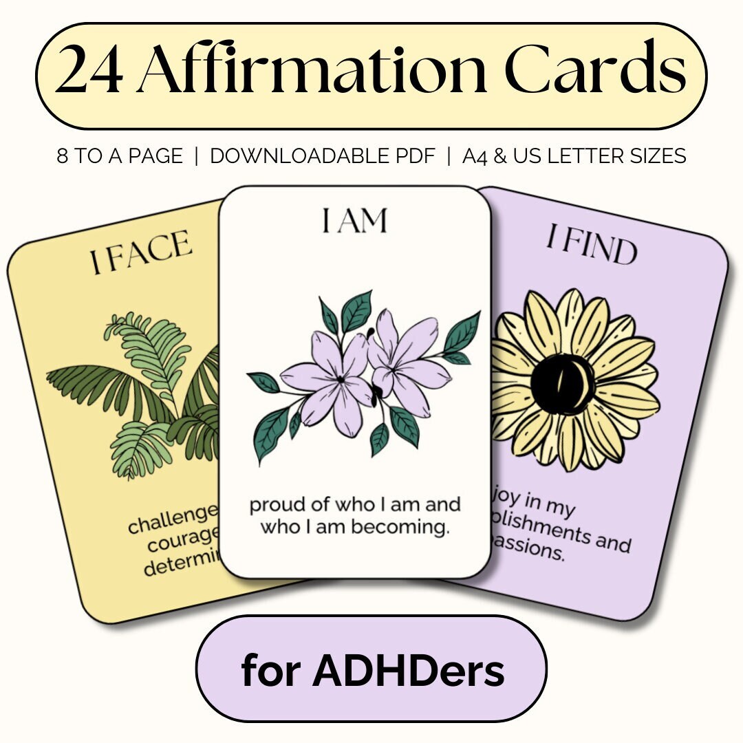 24 ADHD Positive Affirmation Cards | Digital Download | Printable ...