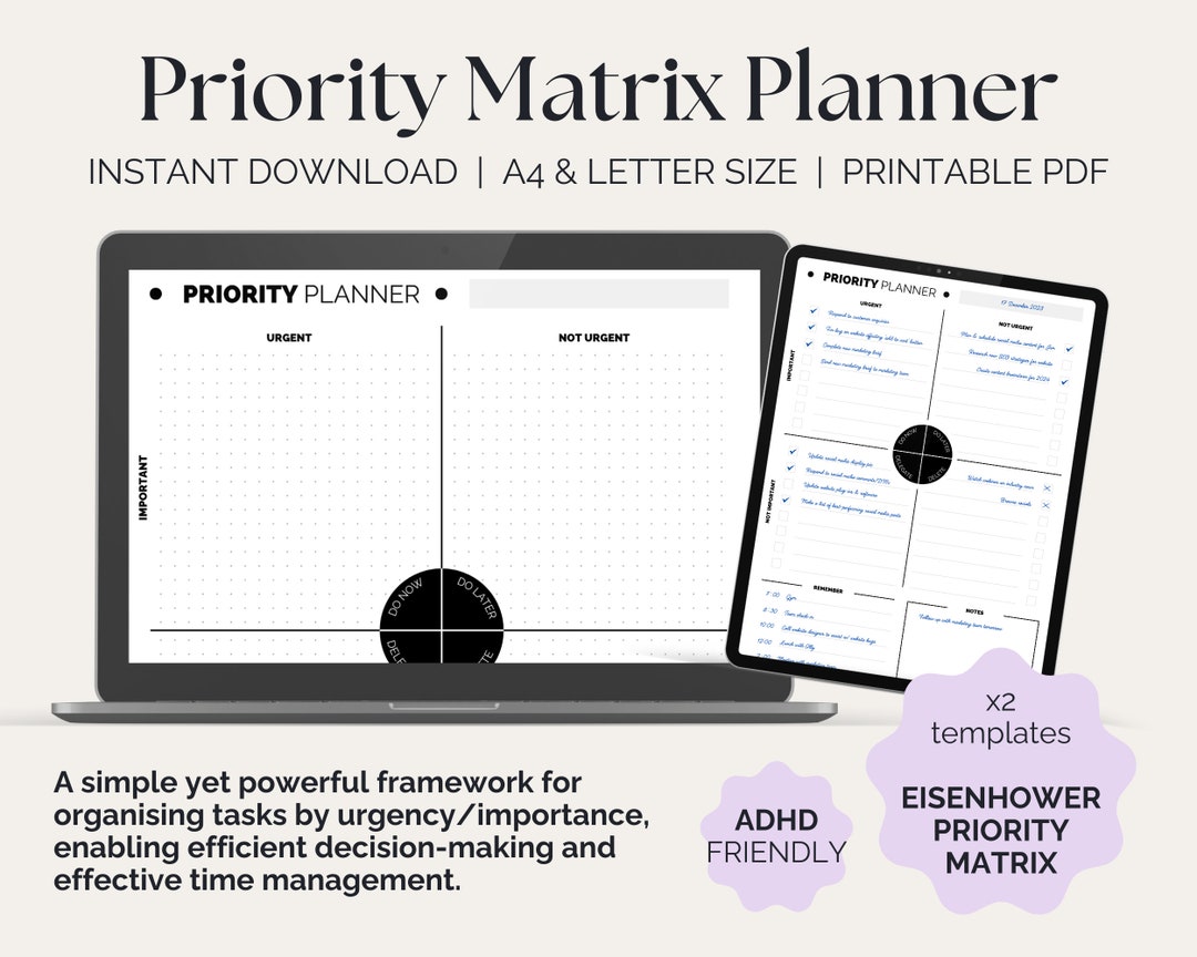 Priority Matrix Daily Planner | ADHD Friendly | Eisenhower Priority ...