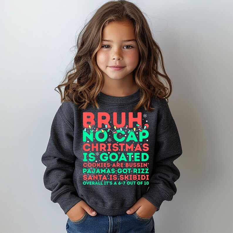 Sudadera "Bruh No Cap Christmas Is Goated", cuello redondo con jerga de ...