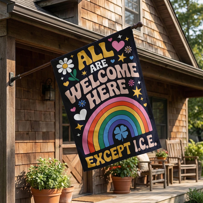 Anti Ice Garden Flag, Abolish Ice Garden Flag | All Are Welcome Here ...