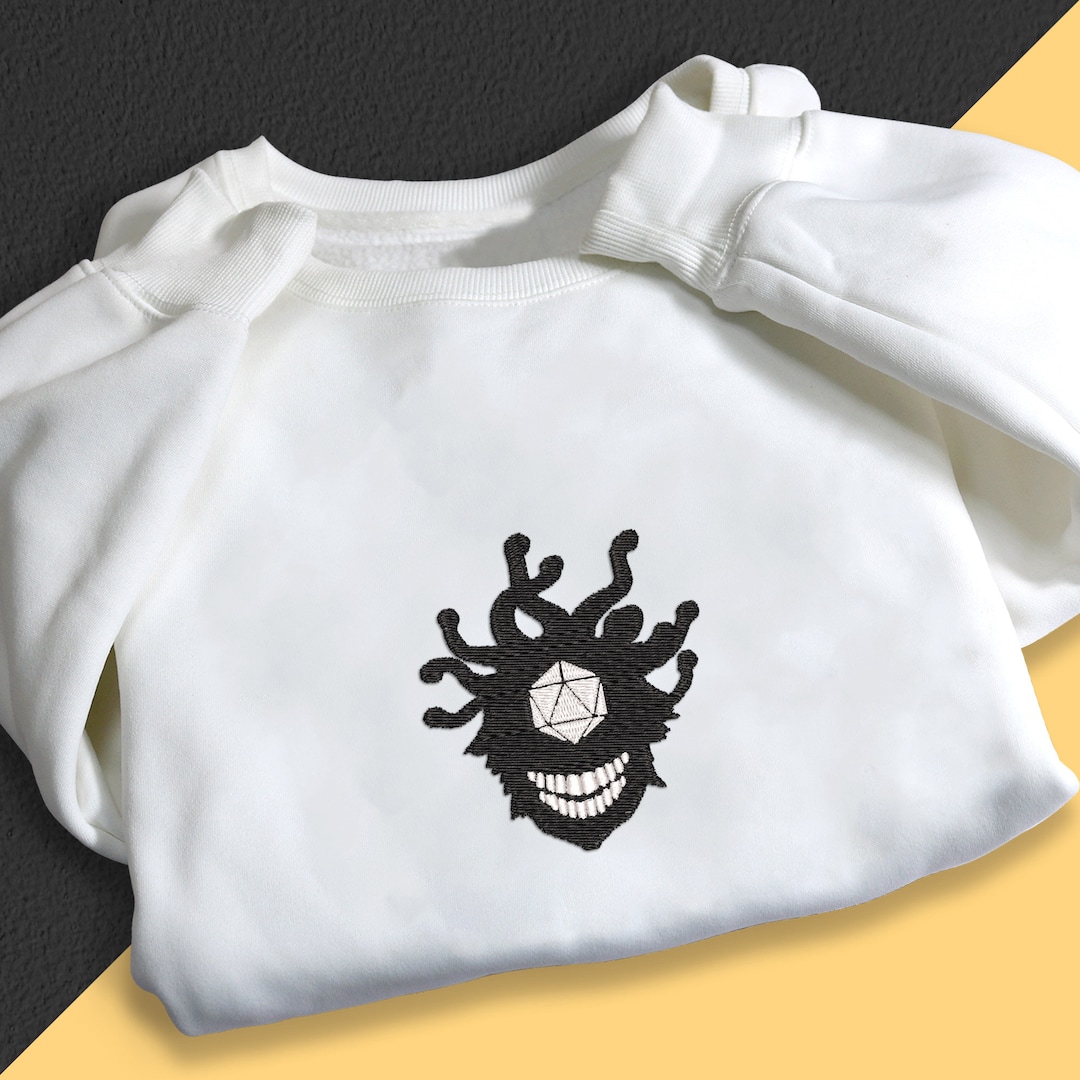 Beholder Eye Dice 20 Embroidery Sweatshirt Funny Game Table Embroidery ...