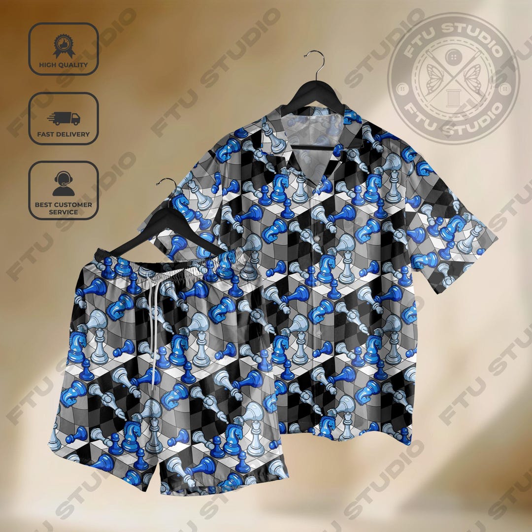 Chess Blue Set Hawaiian Shirt Board Game Shirt Funny Game Table Chess ...