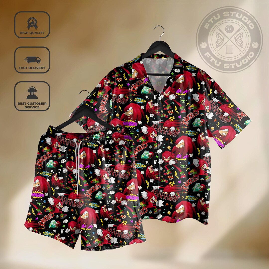Knuckles Hawaiian Shirt, Echidnaa Game Inspired , Video Game Gift Merch ...
