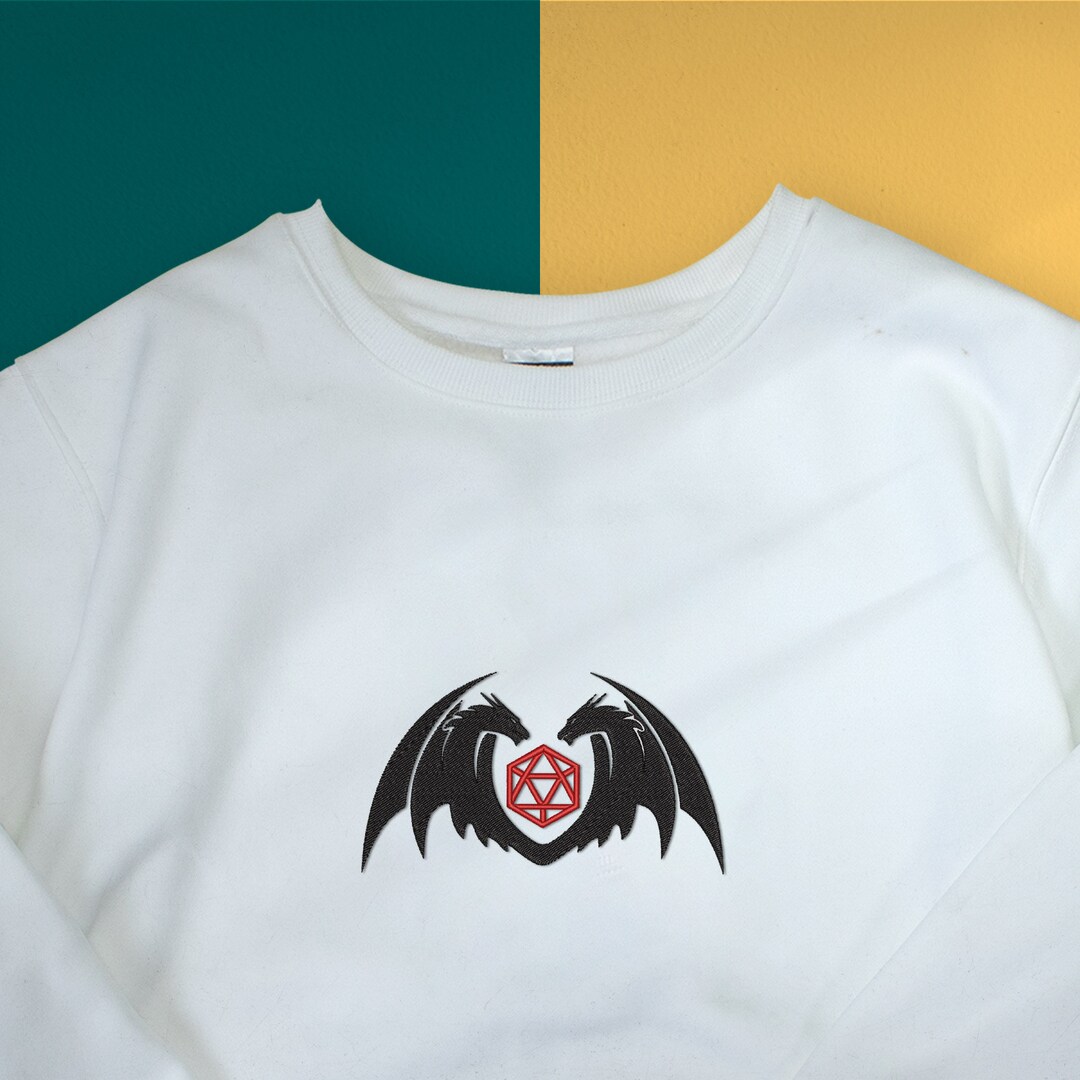 Dragon Double D20 Dice Embroidered Sweatshirt Board Game Shirt Fantasy ...