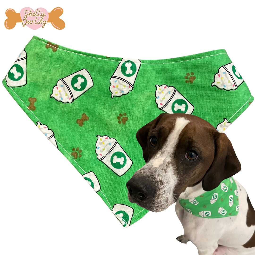 Starbucks Inspired Dog Bandana, Pup Cup, Green Bandana, Handmade, Snap ...
