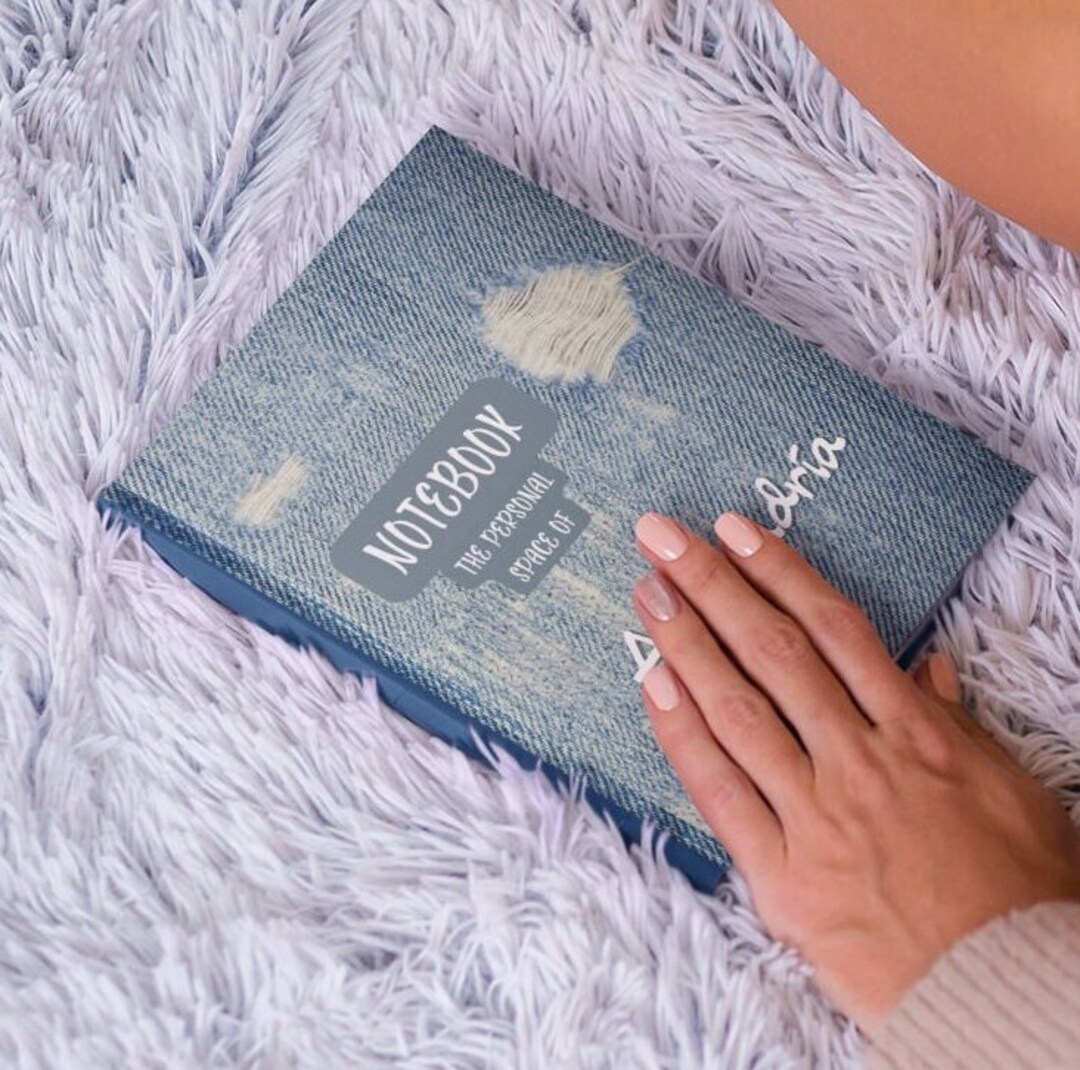 Personalized Denim Look Notebook Your Name on the Hardcover Perfect ...
