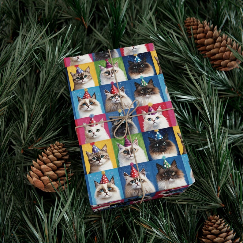 Ragdoll Cat Wrapping Paper, Cute Party Kittens Gift Wrap, Birthday ...