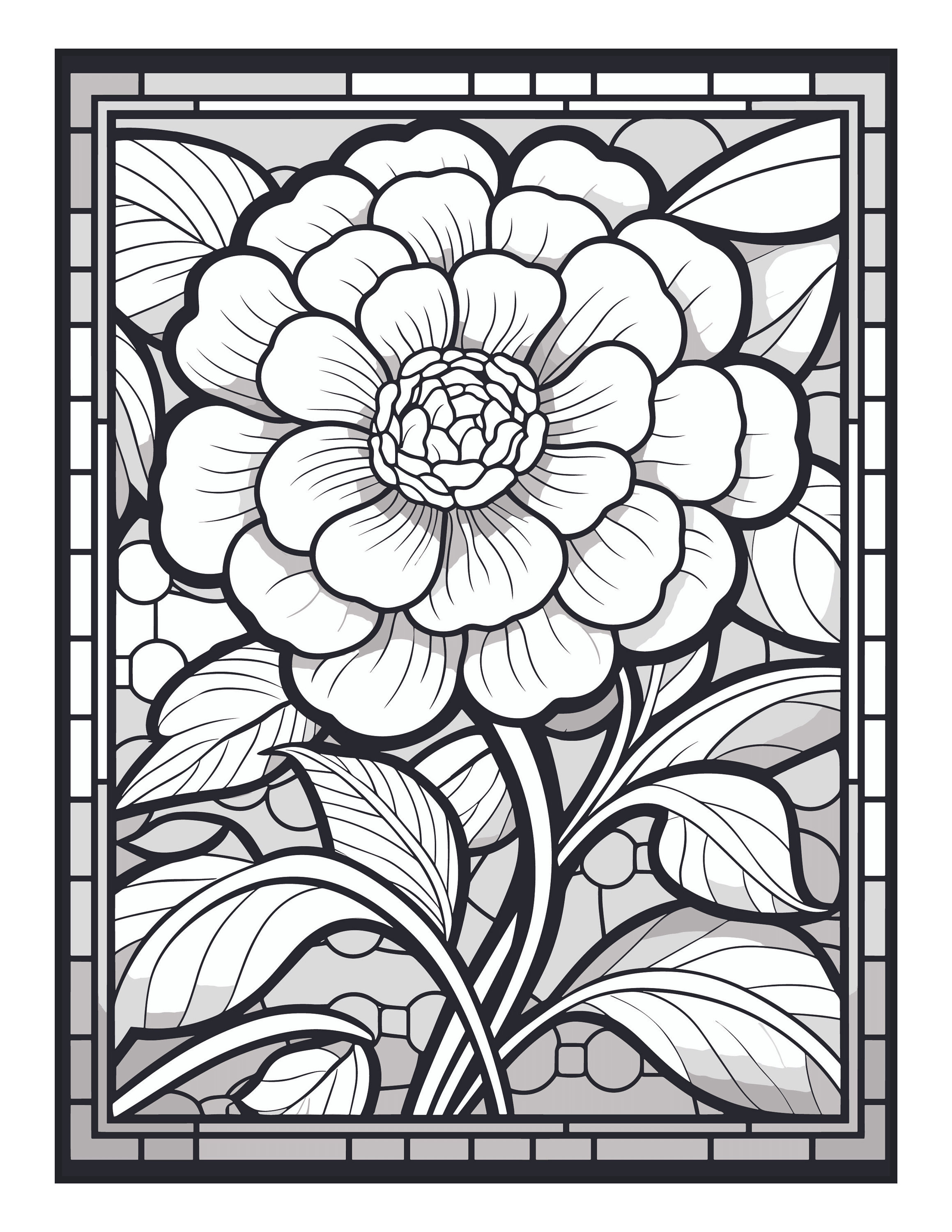 25 Stained Glass Flower Patterns, Coloring Pages for Adults 2 - Etsy
