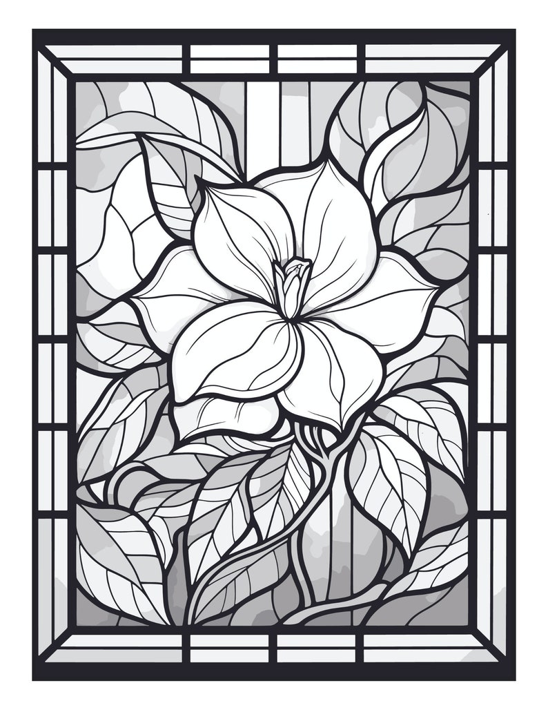 25 Coloring Pages for Adults, Stained Glass Flower Patterns - Etsy