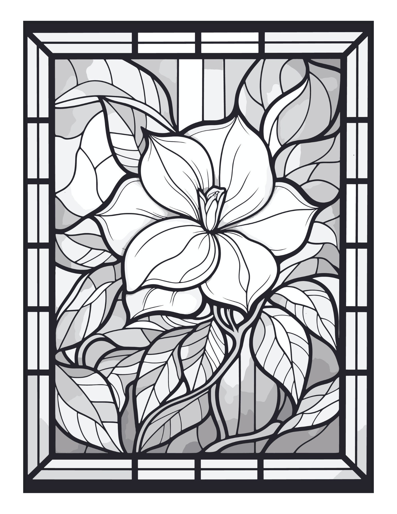 25 Coloring Pages for Adults, Stained Glass Flower Patterns - Etsy