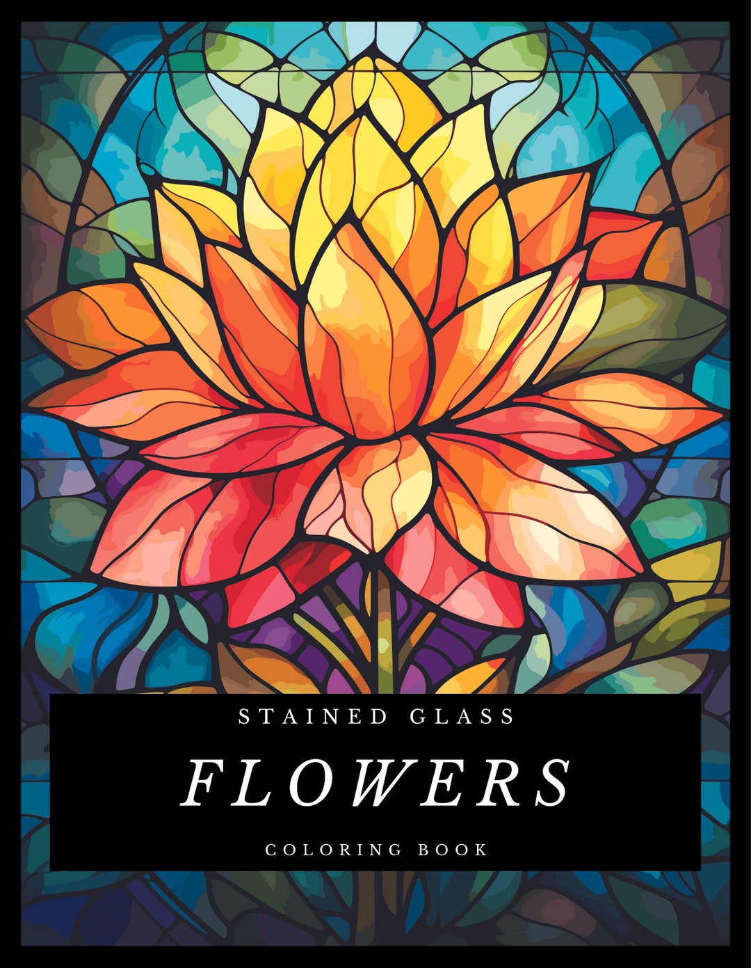 25 Coloring Pages for Adults, Stained Glass Flower Patterns - Etsy