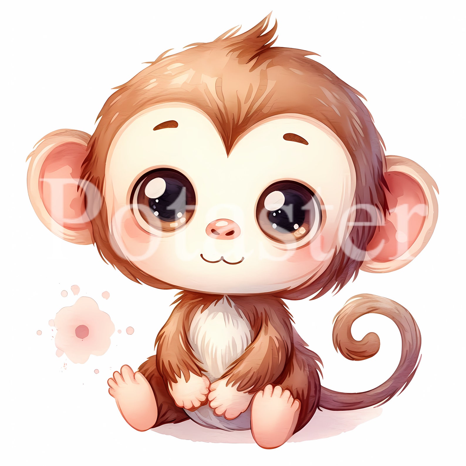 Watercolor Monkey Clipart Set, Baby Animal Art (commercial Use, Instant ...