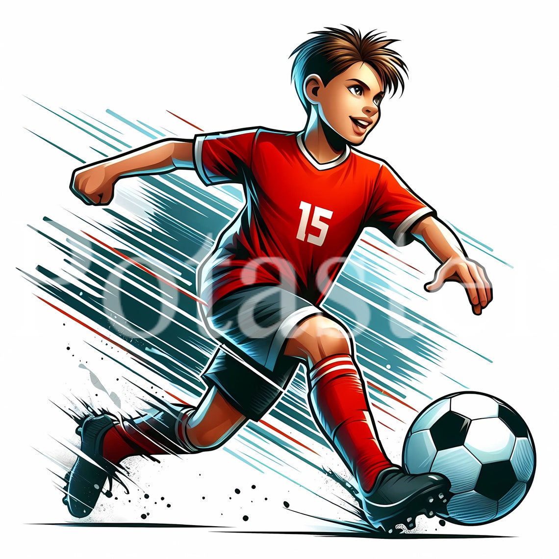 Boy Soccer Player Clipart: Red Uniform, Commercial Use (PNG) - Etsy