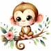 Cute Monkey Clipart Monkey Watercolor Clipart Cute Watercolor Snake ...