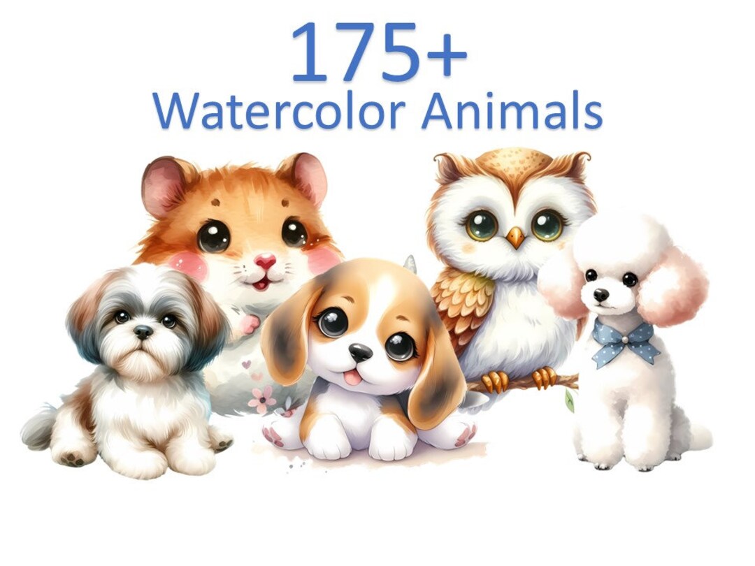 175 Cute Animal Clipart Pack Owl Watercolor Clipart Cute Watercolor ...