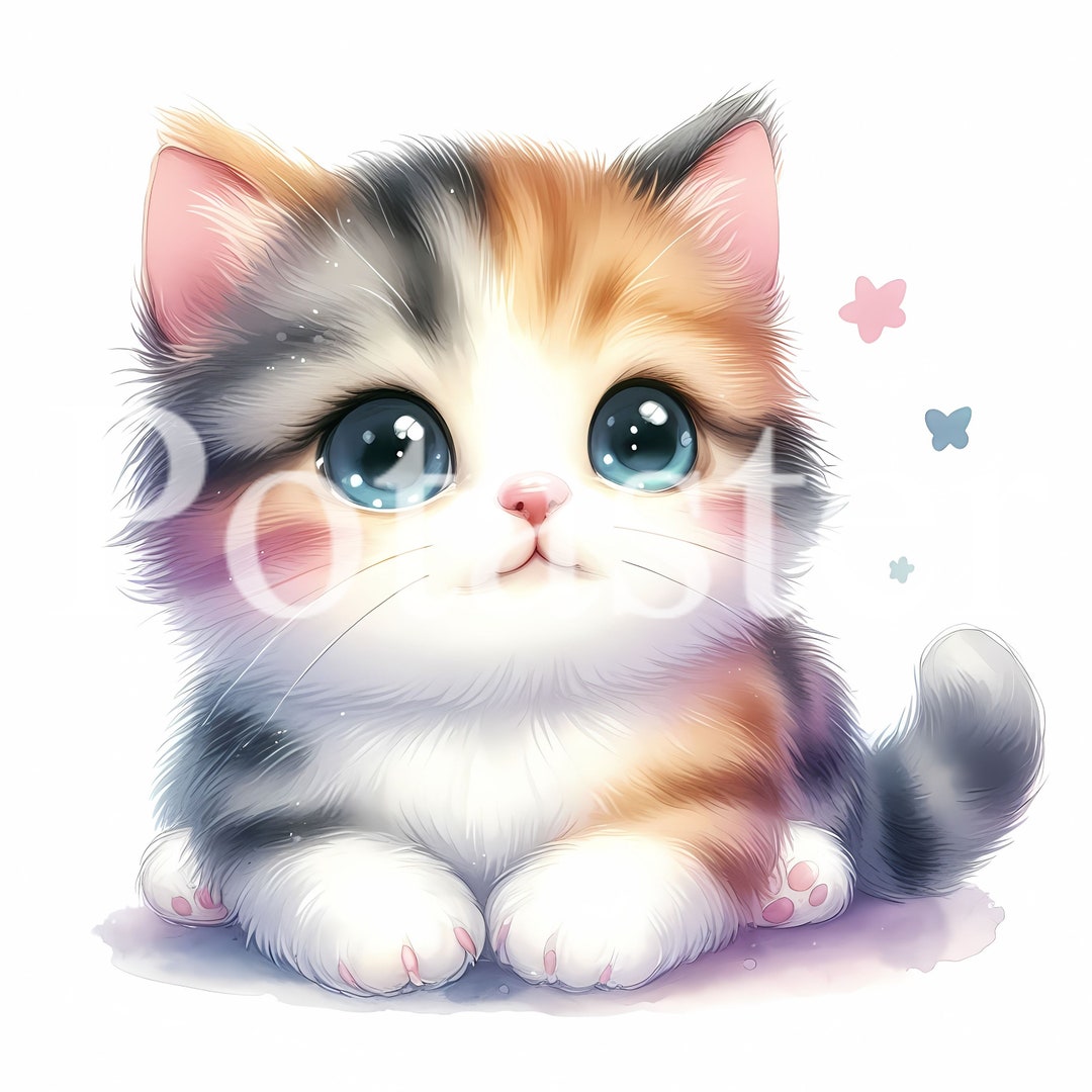 5 Cute Cat Clipart Cat Watercolor Clipart Cute Watercolor Aquarel Cat ...