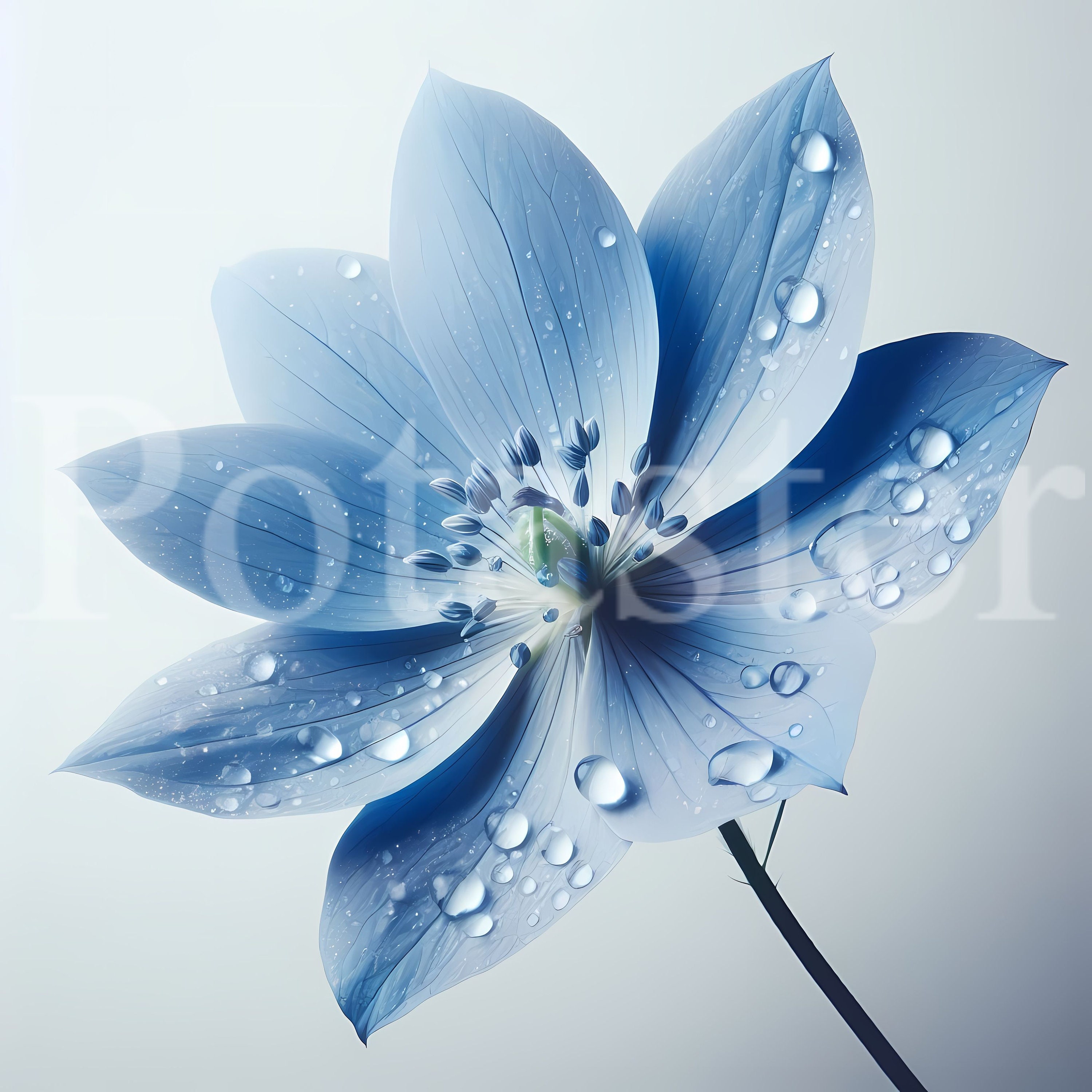 Blue Flower Clipart Blue Light Blue Flower Wall Art Single Flower Stem ...