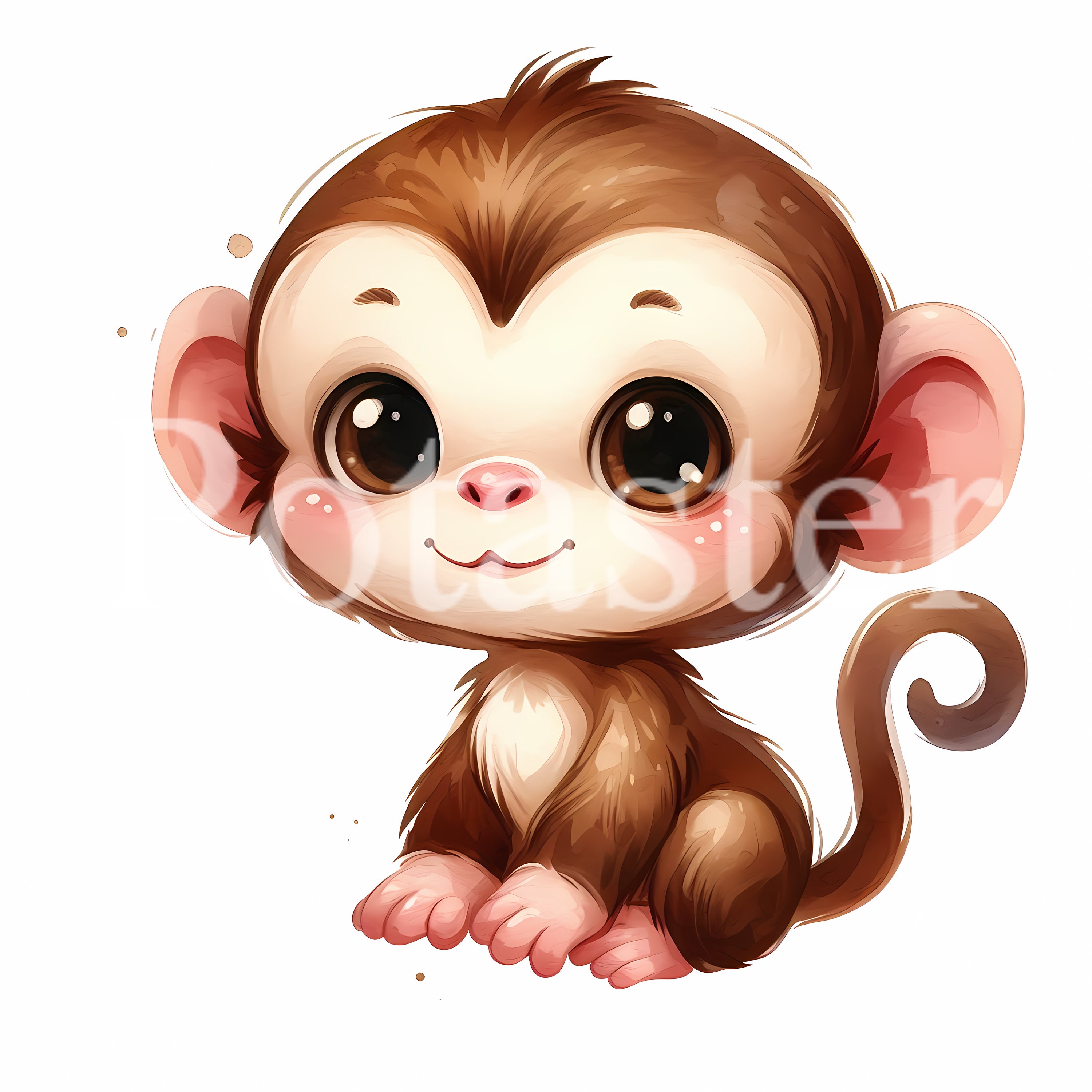 Watercolor Monkey Clipart Set, Baby Animal Art (commercial Use, Instant ...