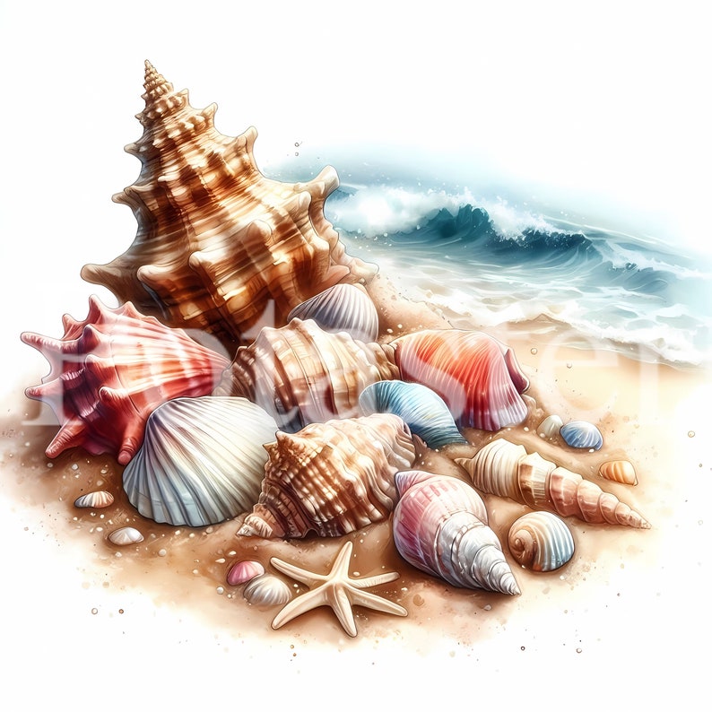 5 Sea Shells Clipart Seashell Clipart Printable Watercolor Clipart High ...