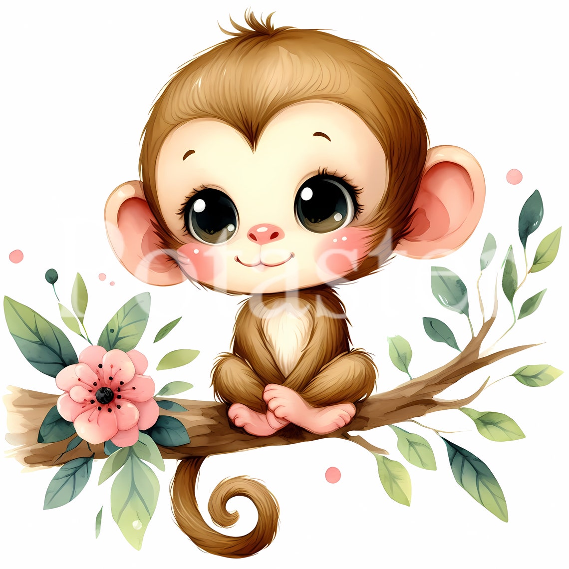 Watercolor Monkey Clipart Set, Baby Animal Art (commercial Use, Instant ...