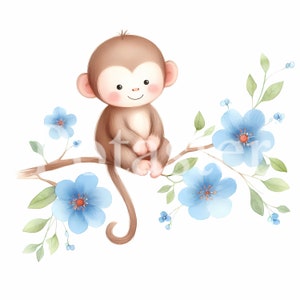 5 Cute Monkey Clipart Monkey Watercolor Clipart Cute Watercolor Aquarel ...