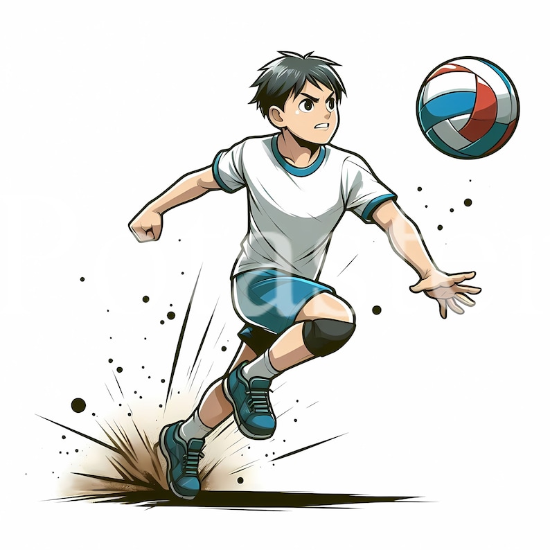 Boy Volleyball Player Clipart: Cartoon Style (PNG, Commercial Use) - Etsy