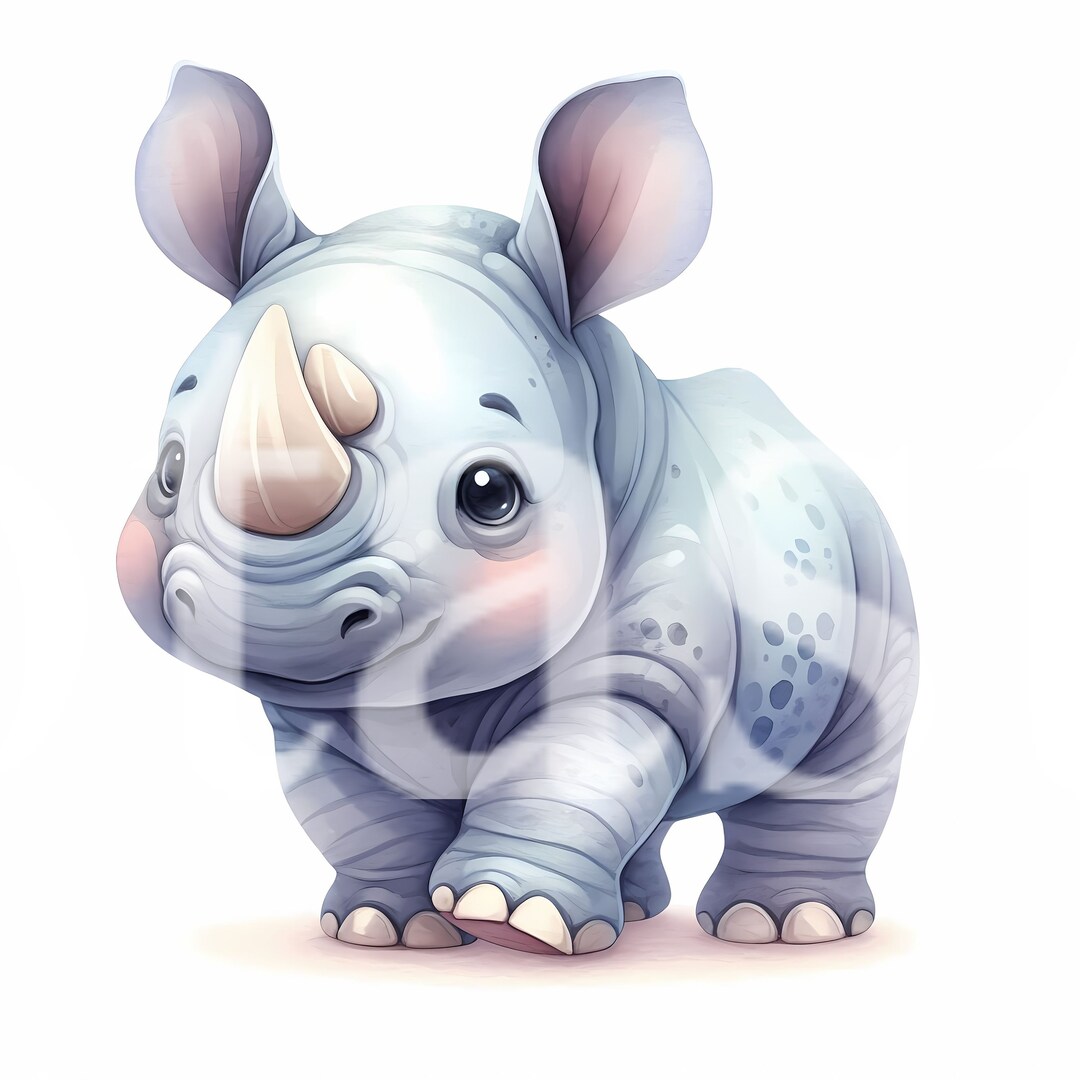 5 Cute Rhino Clipart Rhino Watercolor Clipart Cute Watercolor Aquarel ...