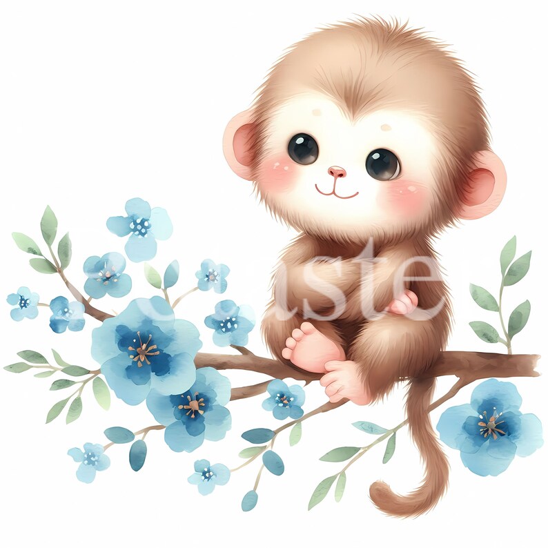 5 Cute Monkey Clipart Monkey Watercolor Clipart Cute Watercolor Aquarel ...
