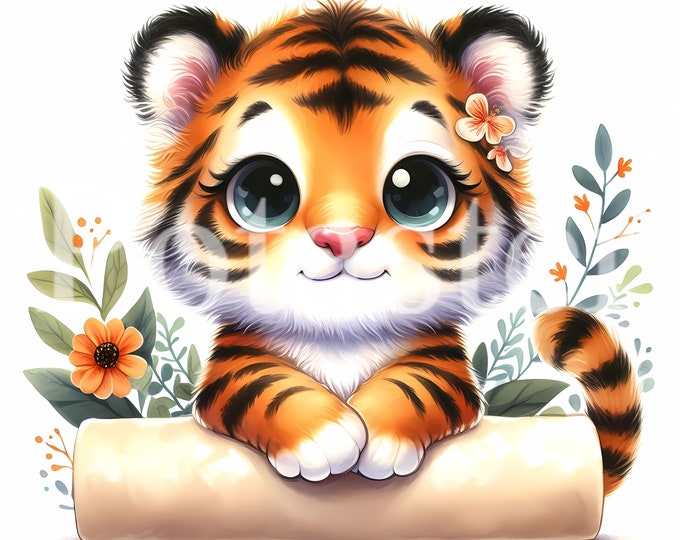 Tiger Watercolor Clipart, Cute Baby Tiger Clipart for Crafting and ...