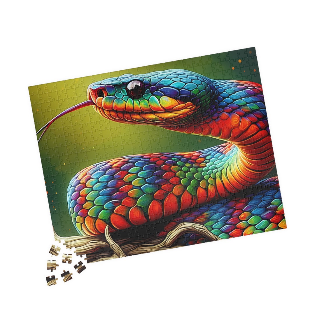 Vibrant Snake on Branch Puzzle Colorful Snake Jigsaw Puzzle for Adults ...