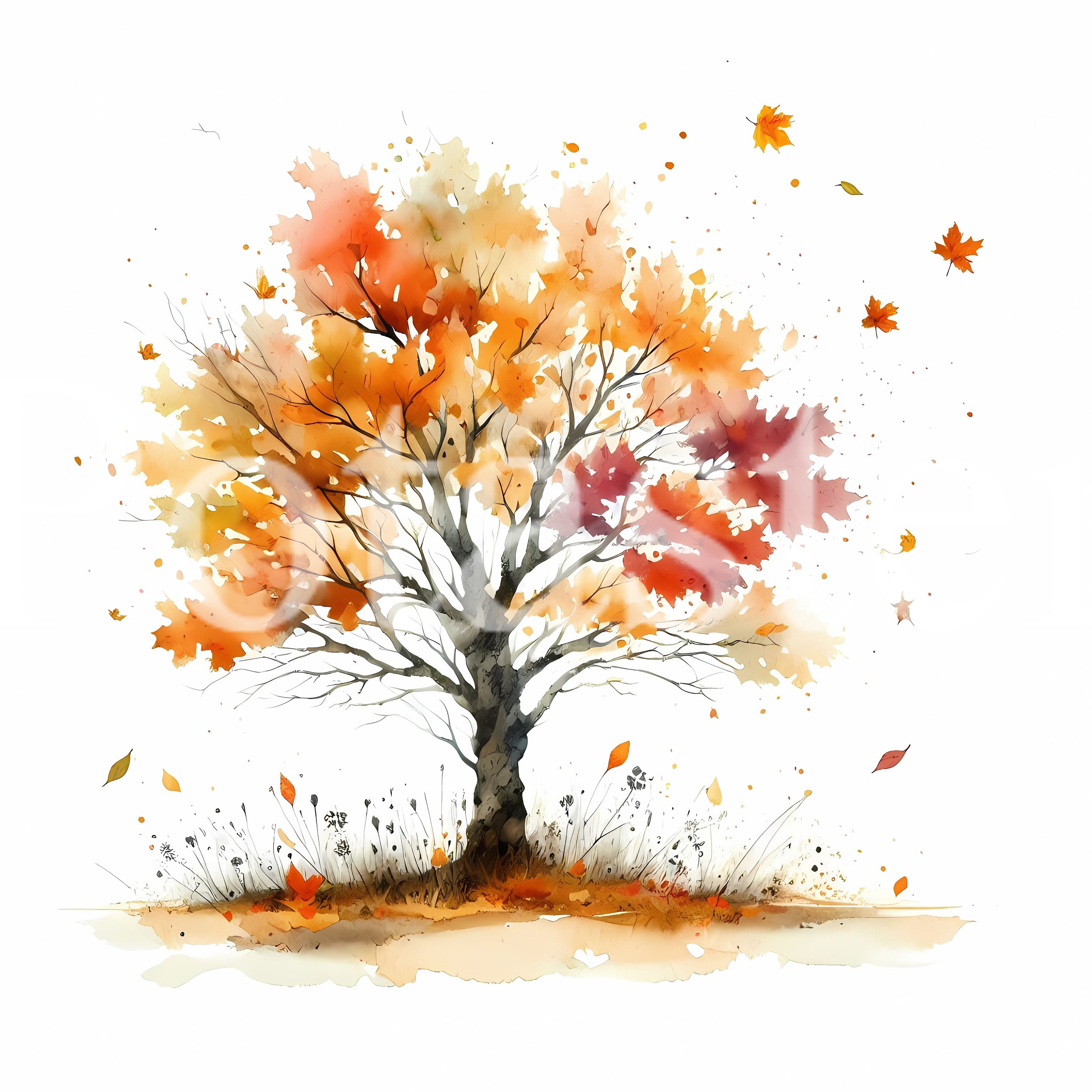 5 Oak Tree Clipart Oak Clipart Autumn Oak Printable Watercolor Clipart ...