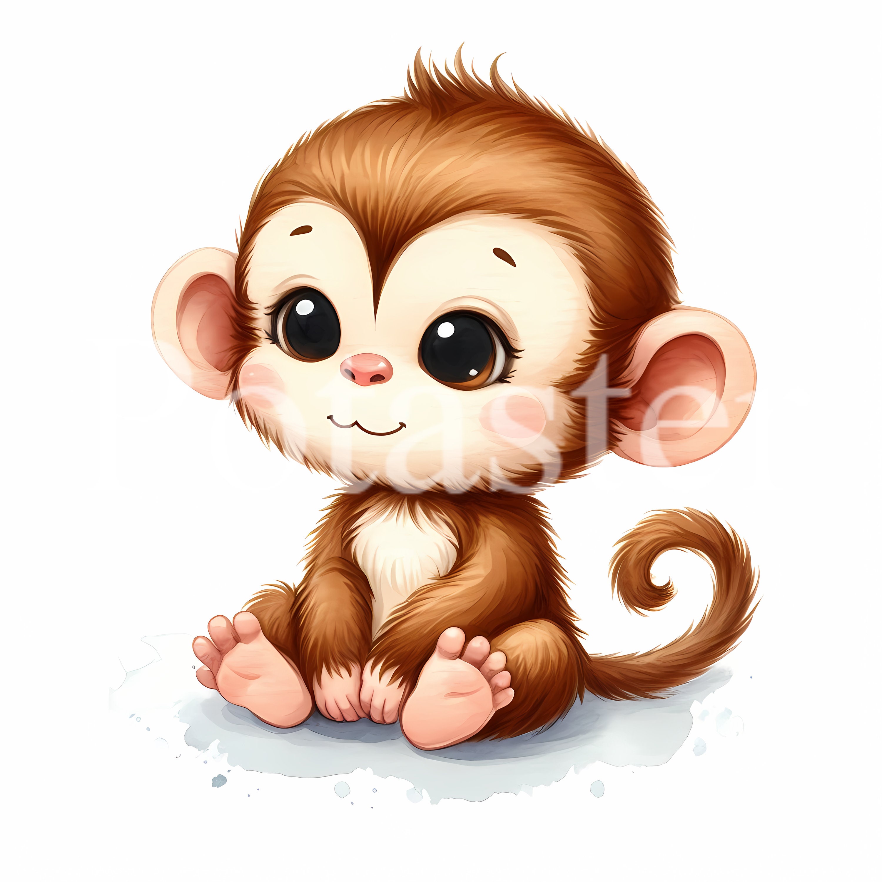 Watercolor Monkey Clipart Set, Baby Animal Art (commercial Use, Instant ...