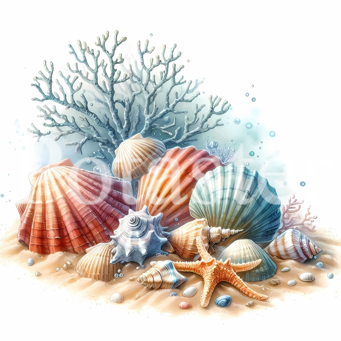 5 Sea Shells Clipart Seashell Clipart Printable Watercolor Clipart High ...