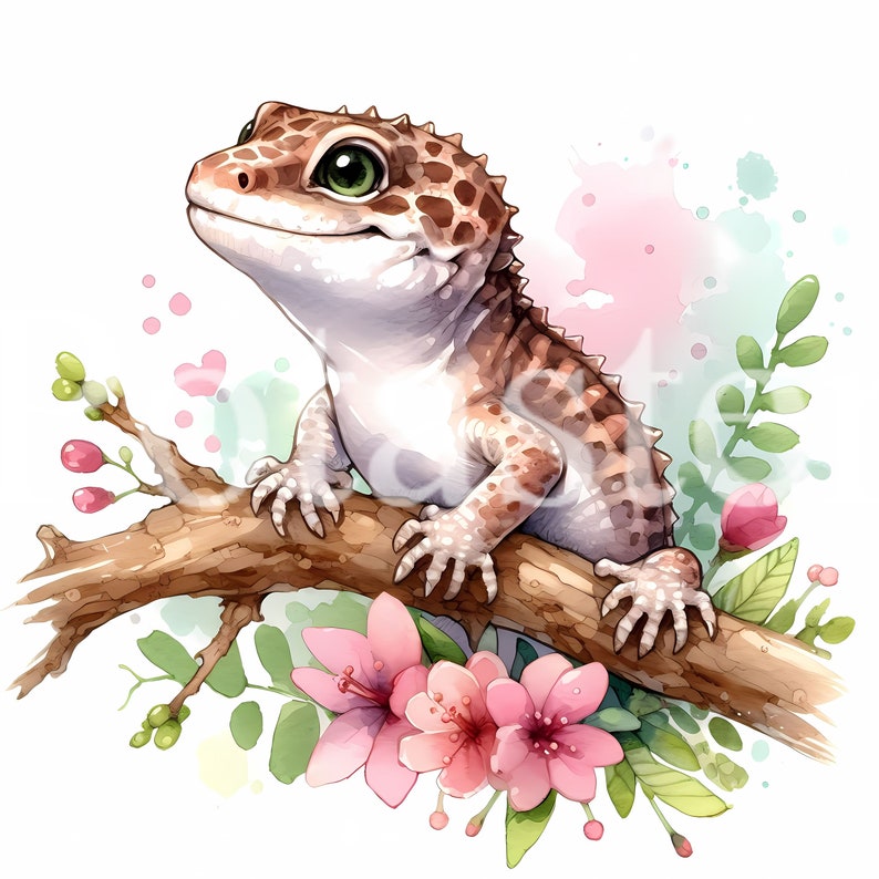 Watercolor Lizard Clipart: 5 Cute Baby Lizards (commercial Use, Instant ...