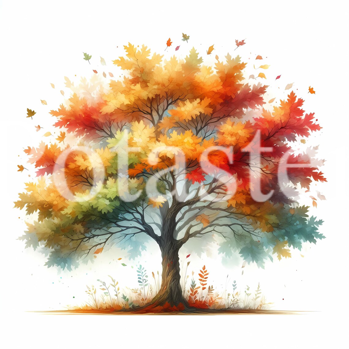 5 Oak Tree Clipart Oak Clipart Autumn Oak Printable Watercolor Clipart ...