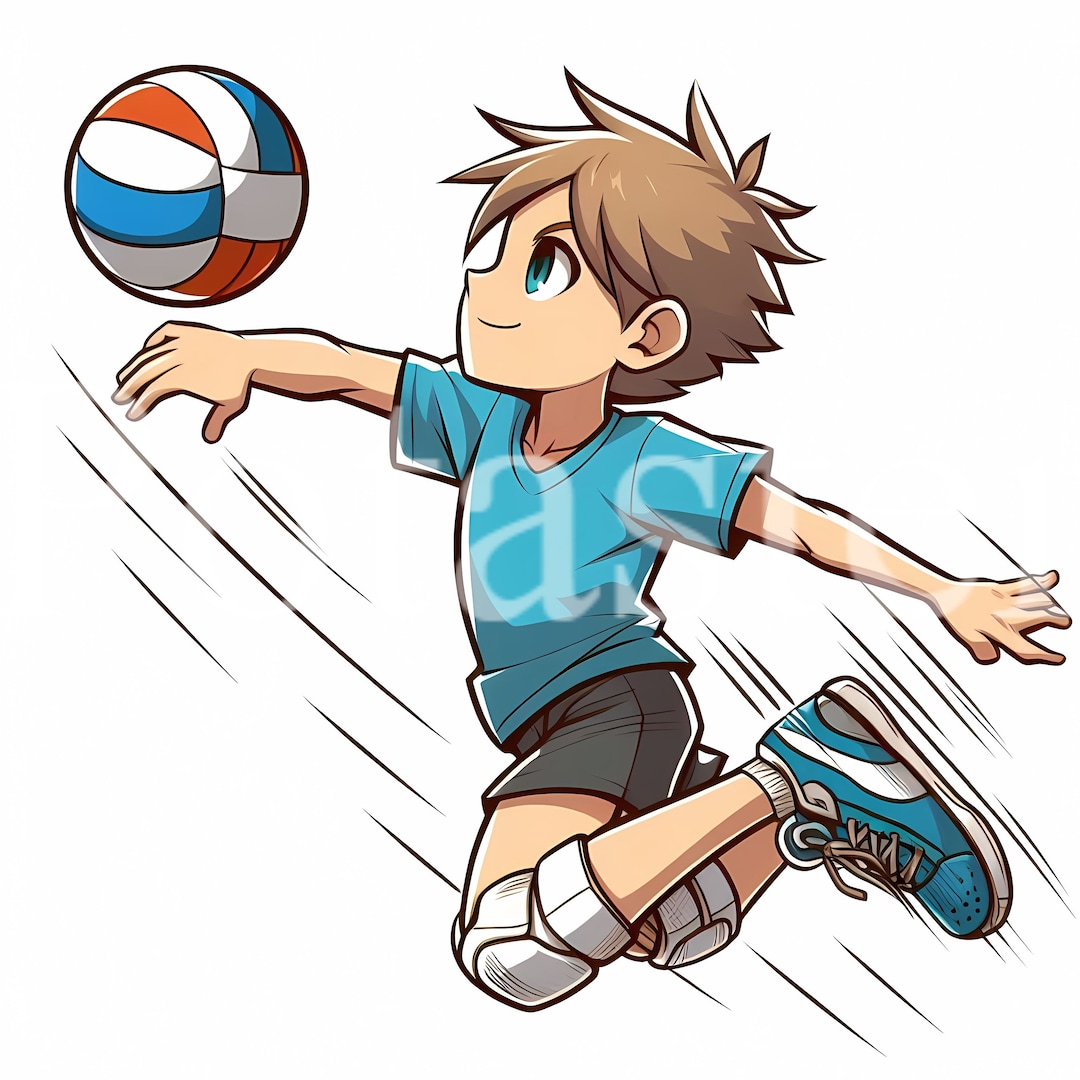 Boy Volleyball Player Clipart: Cartoon Style (PNG, Commercial Use) - Etsy