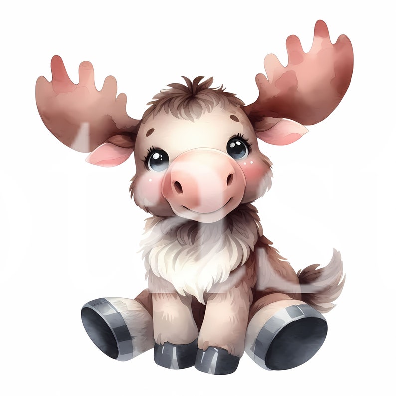 5 Cute Moose Clipart Moose Watercolor Clipart Cute Watercolor Aquarel ...