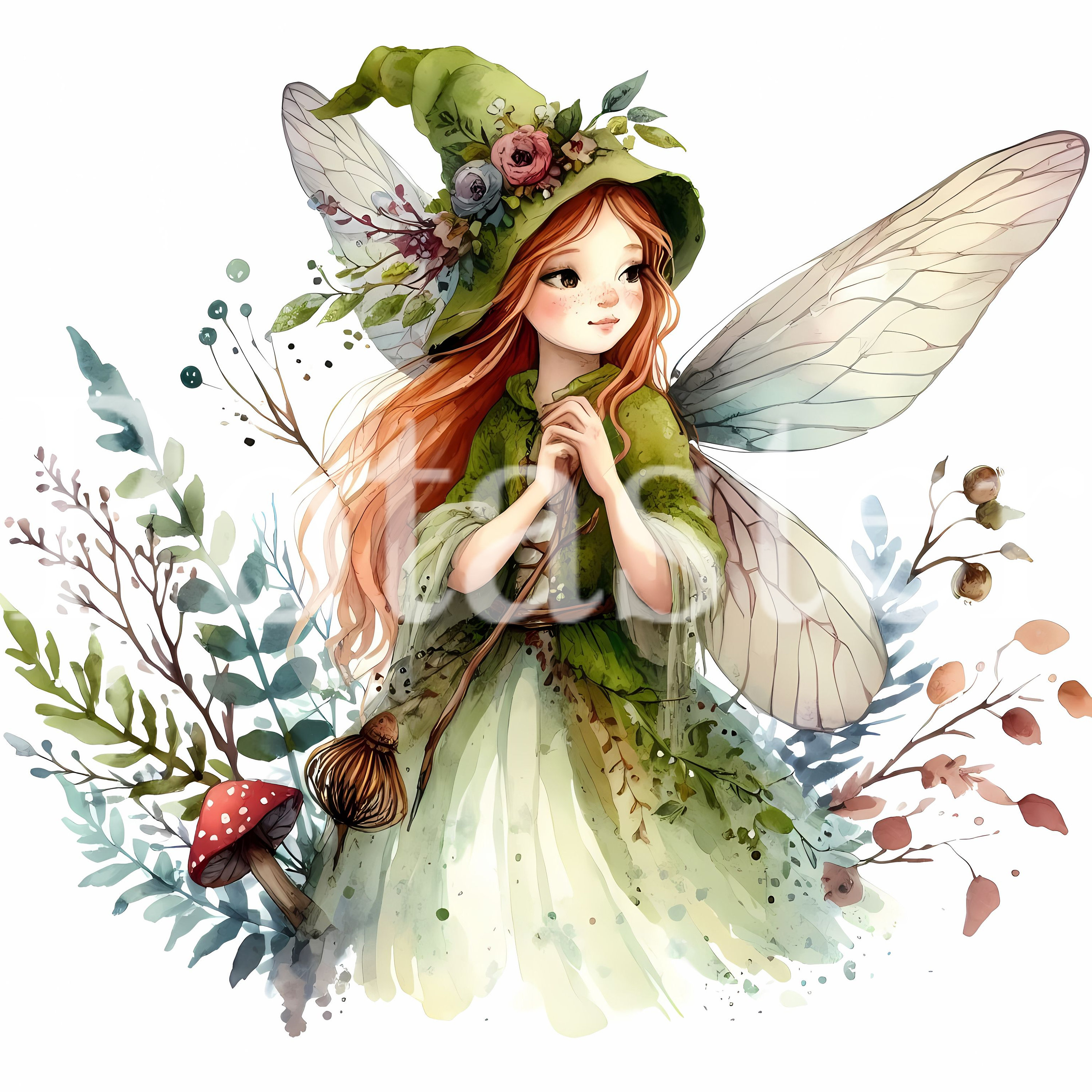 Forest Fairy Watercolor Clipart, Green Fairies, Fantasy Art (digital ...