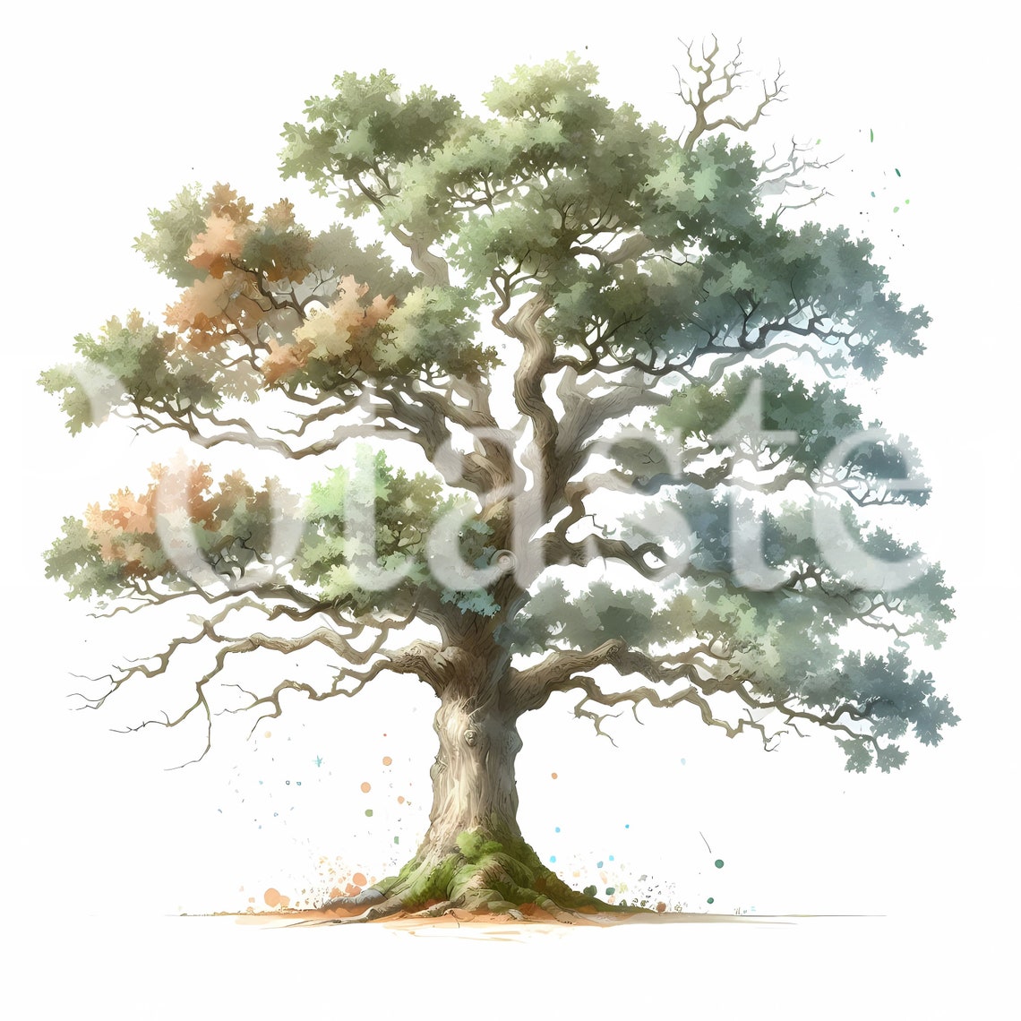 Watercolor Oak Tree Clipart, Spring Summer Art (digital Download) - Etsy